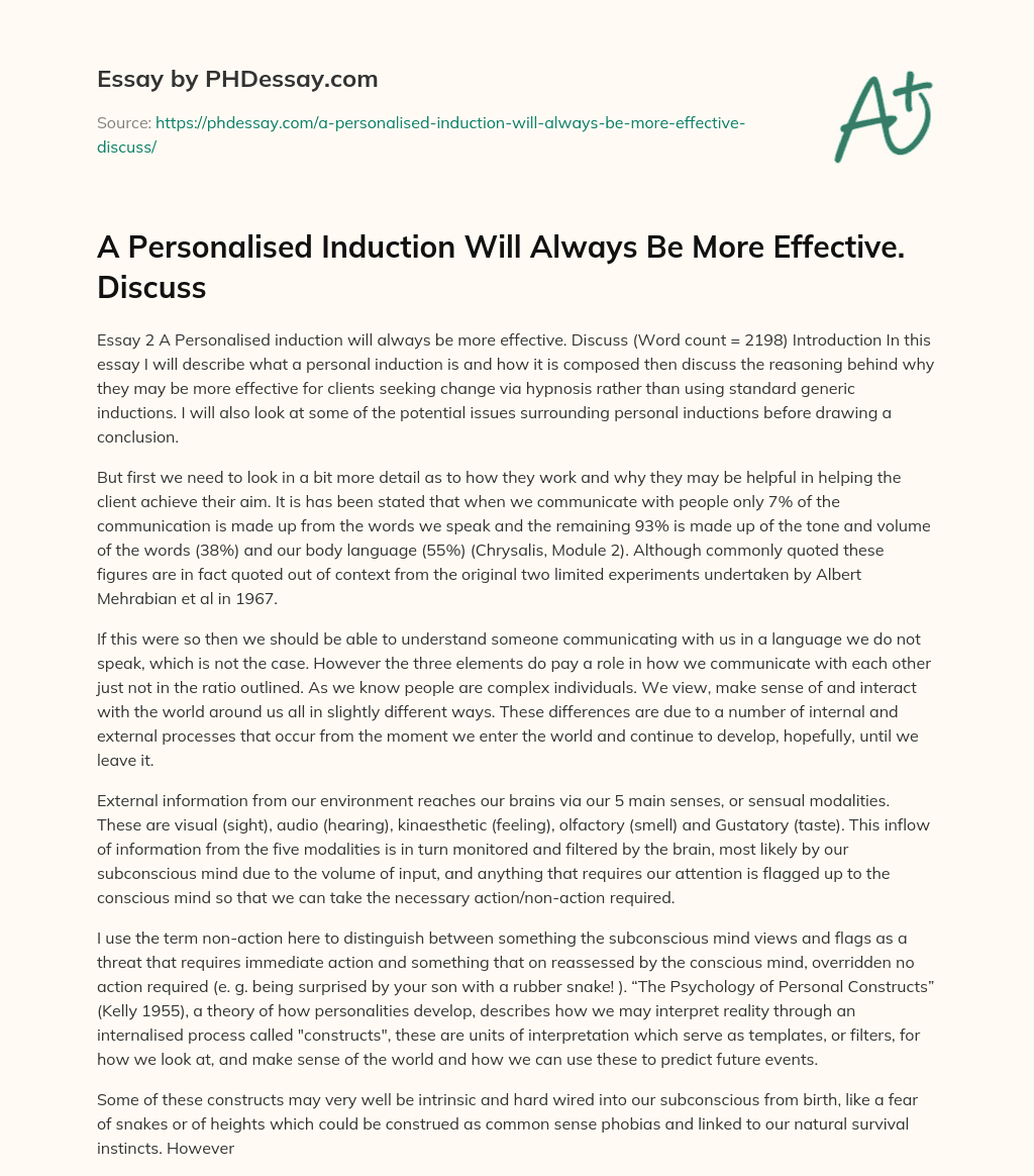 A Personalised Induction Will Always Be More Effective. Discuss ...