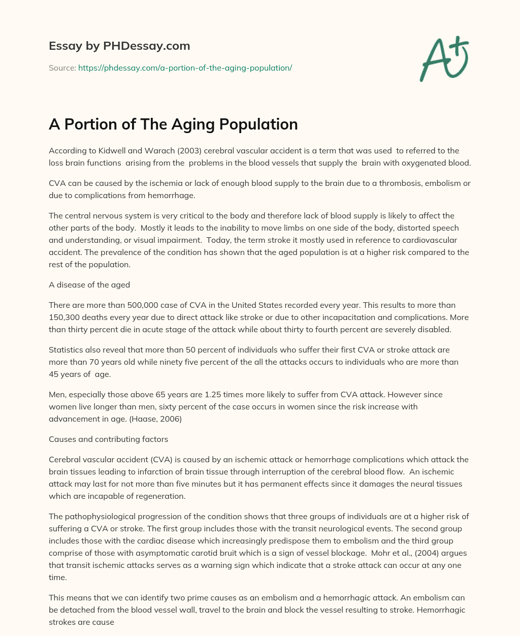 A Portion of The Aging Population - PHDessay.com