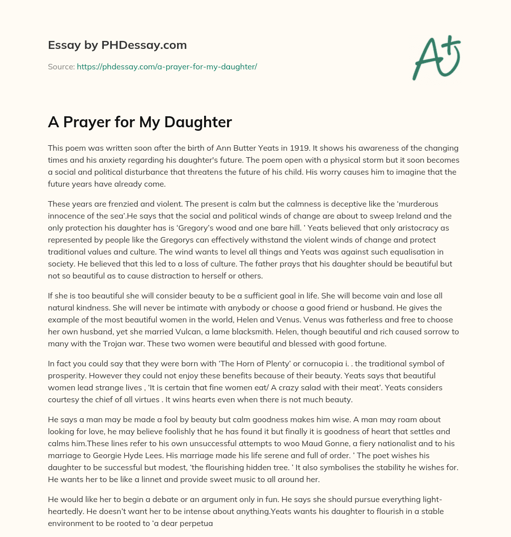 A Prayer for My Daughter - PHDessay.com