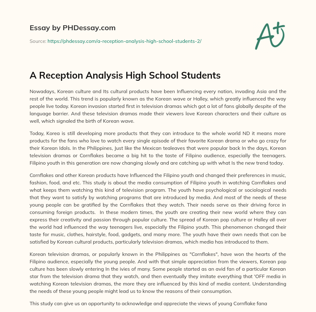 A Reception Analysis High School Students - PHDessay.com