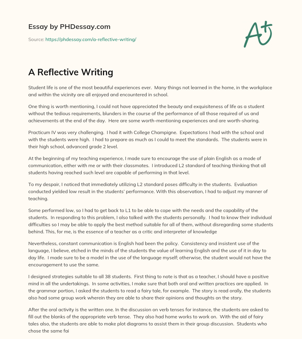 A Reflective Writing (600 Words) - PHDessay.com