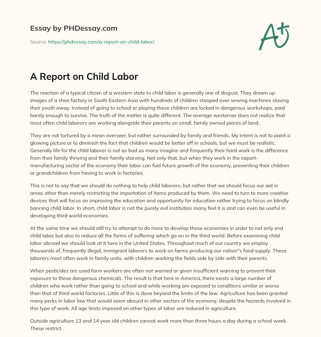 A Report on Child Labor - PHDessay.com