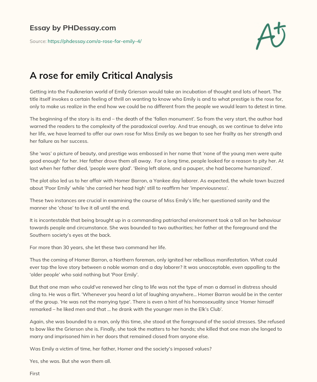 A rose for emily Critical Analysis - PHDessay.com