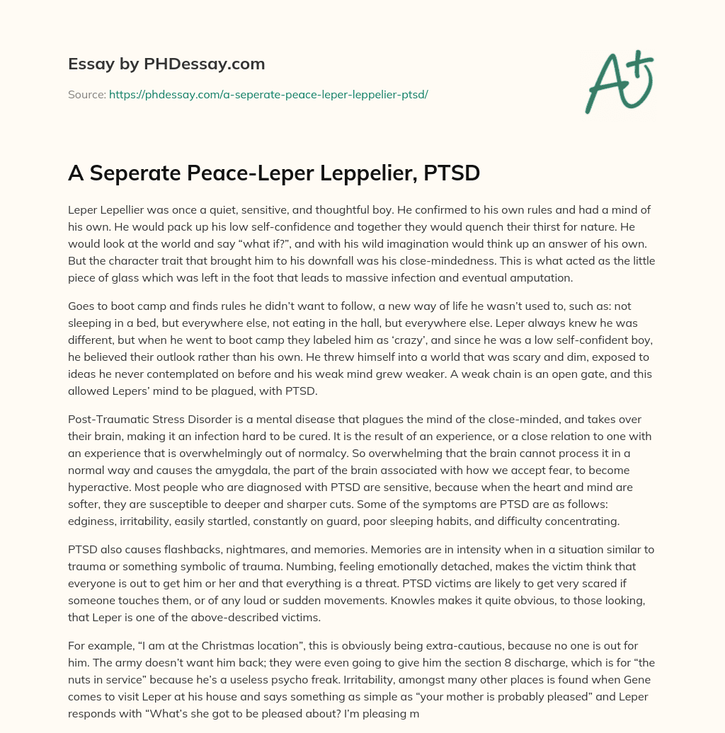 A Seperate Peace-Leper Leppelier, PTSD - PHDessay.com