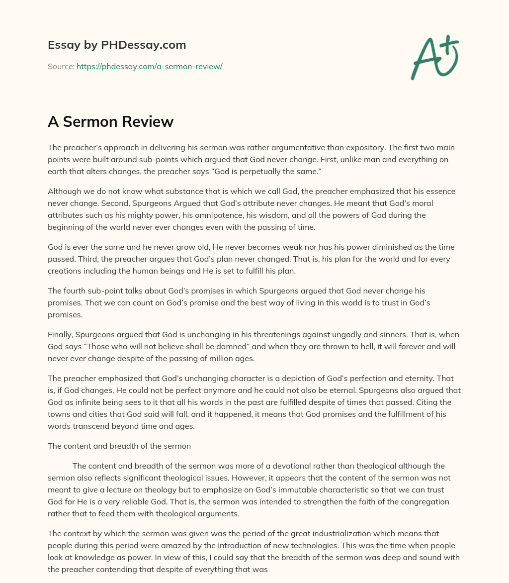 A Sermon Review (600 Words) - PHDessay.com