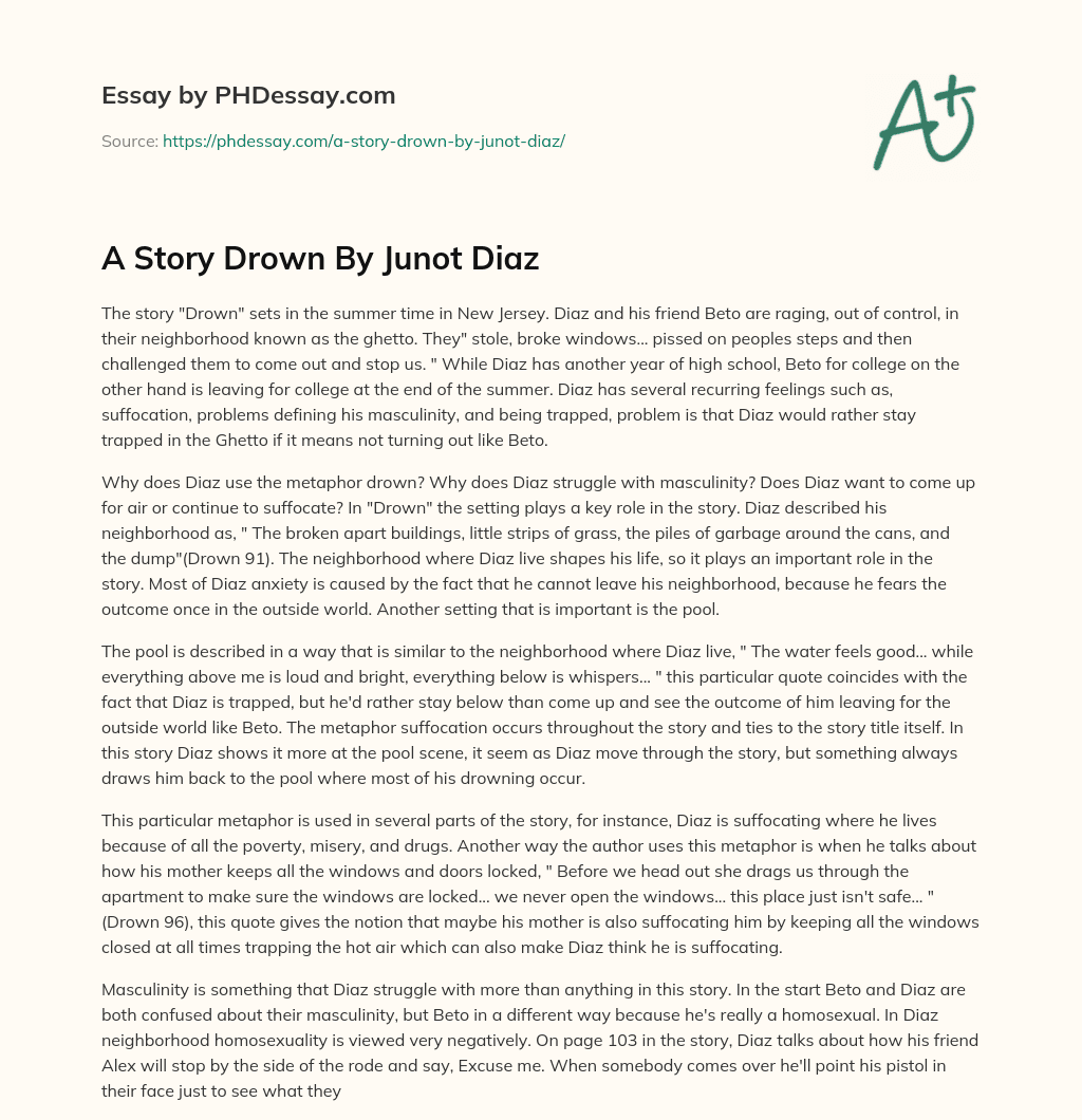 A Story Drown By Junot Diaz Essay Example - PHDessay.com