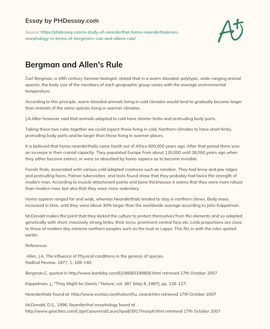 Bergman And Allen'S Rule Example (400 Words) - PHDessay.com