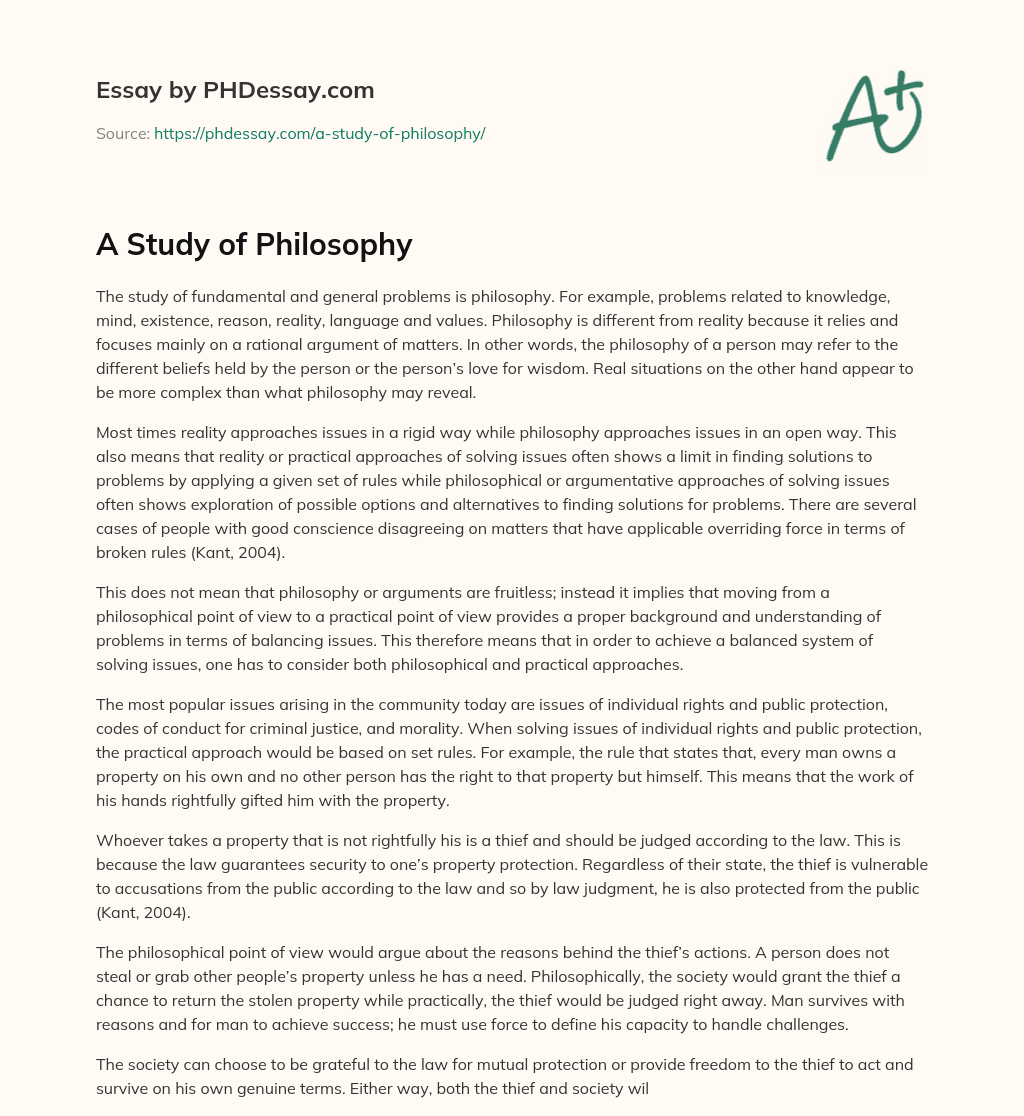 A Study of Philosophy - PHDessay.com