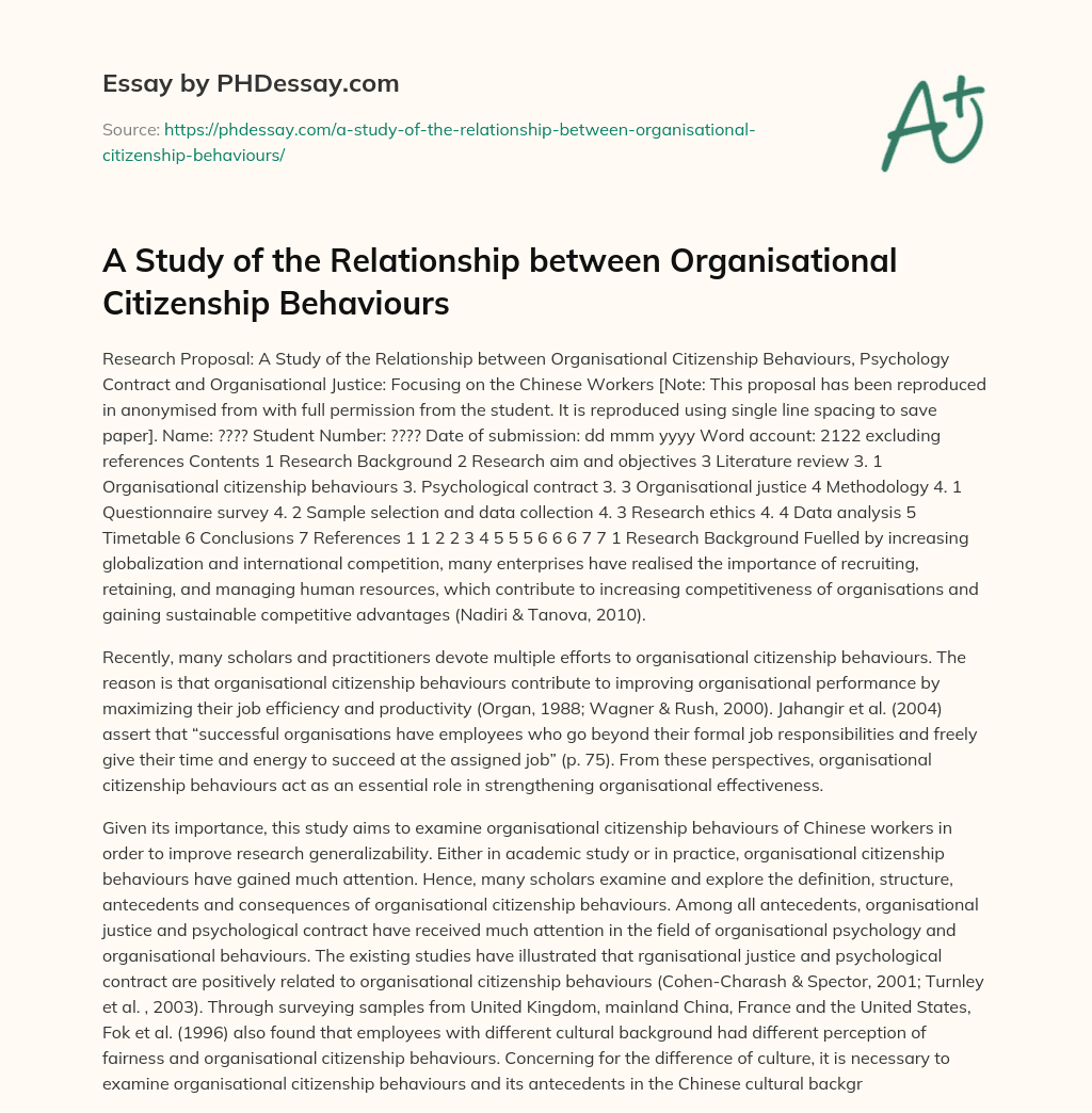 A Study of the Relationship between Organisational Citizenship ...