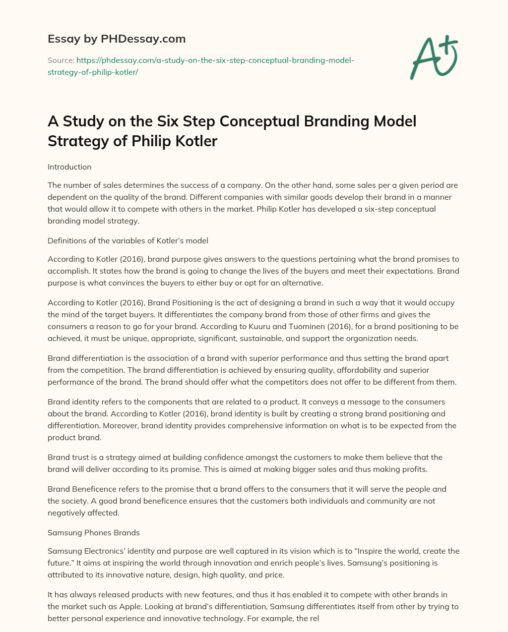 A Study On The Six Step Conceptual Branding Model Strategy Of Philip ...