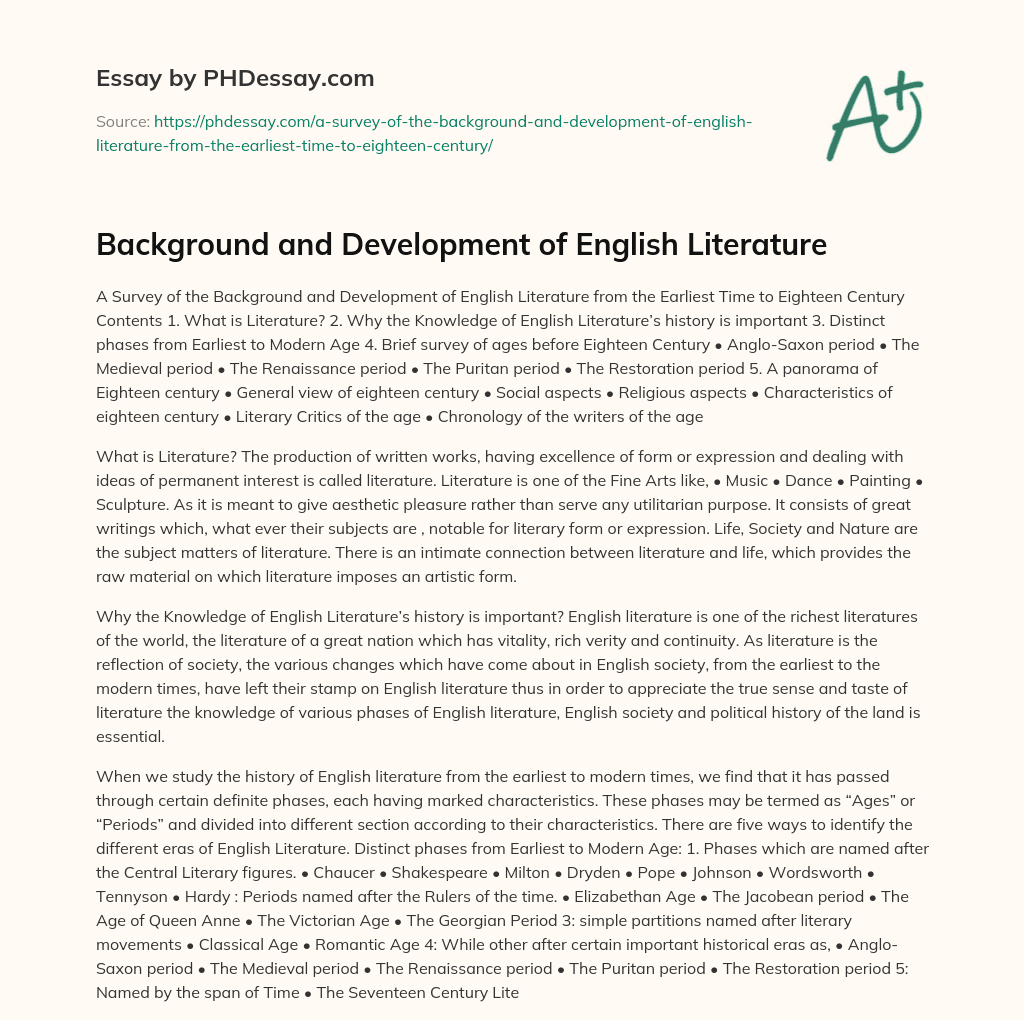 Background and Development of English Literature - PHDessay.com
