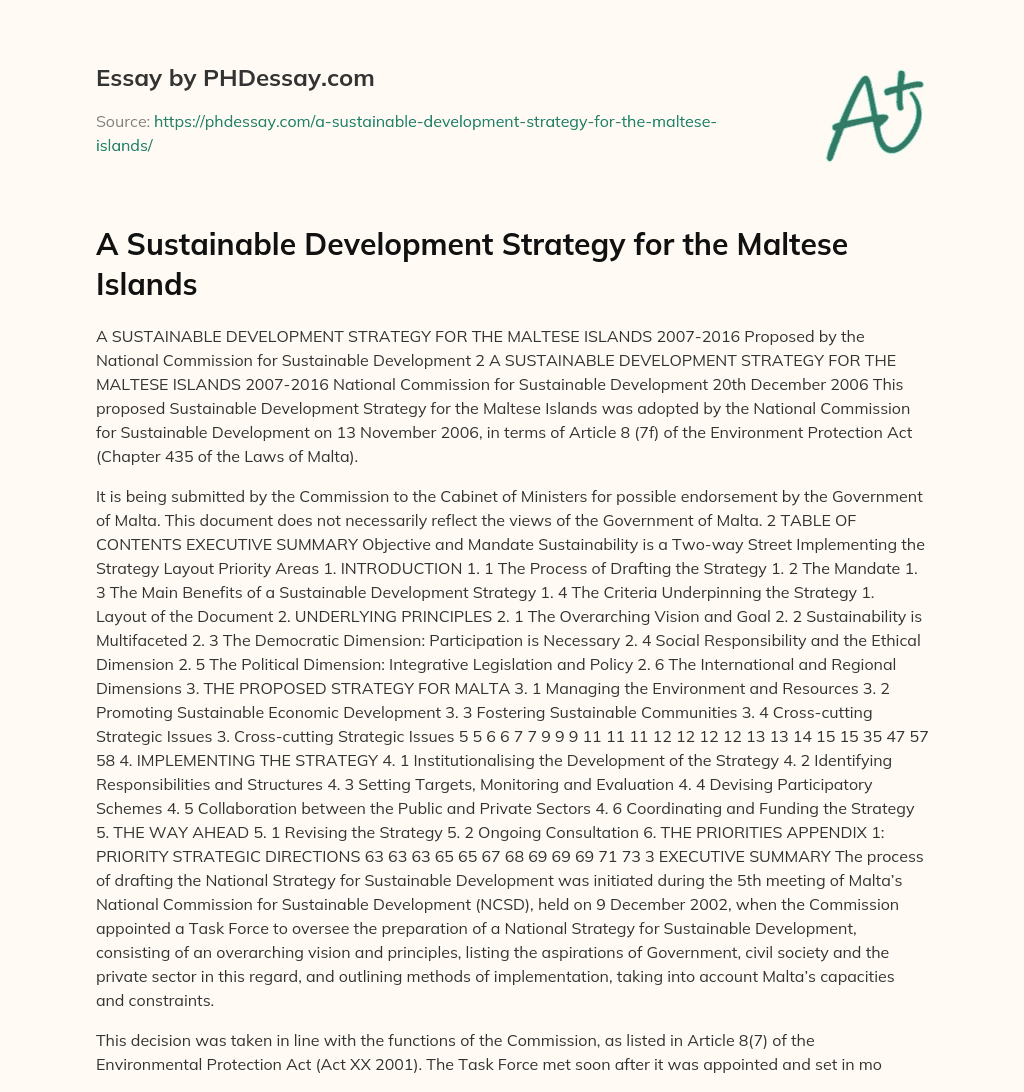 A Sustainable Development Strategy for the Maltese Islands - PHDessay.com