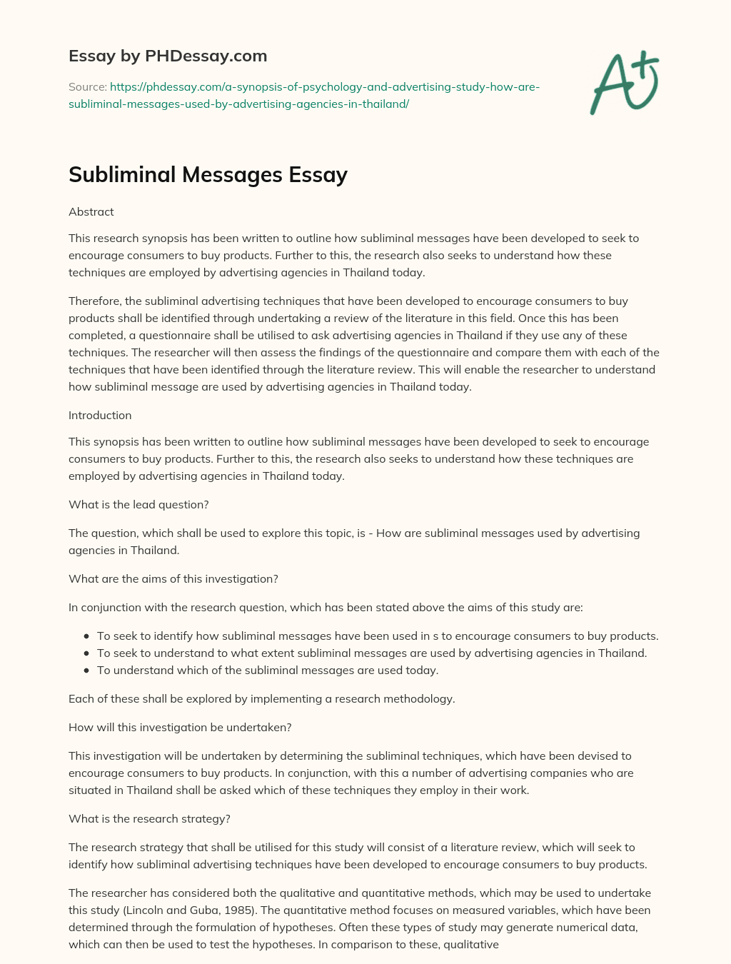 Subliminal Messages Essay - PHDessay.com