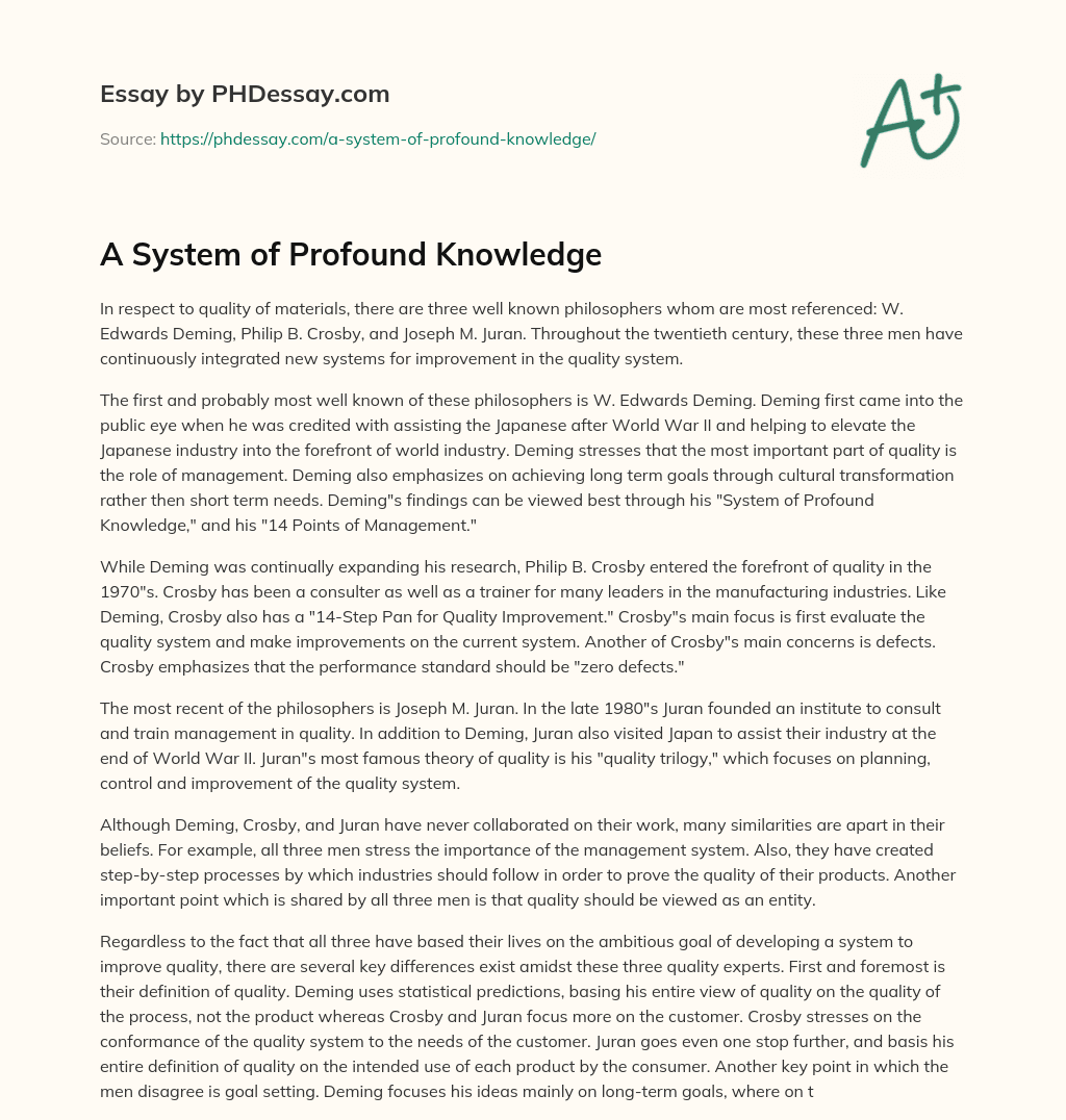 A System of Profound Knowledge (500 Words) - PHDessay.com