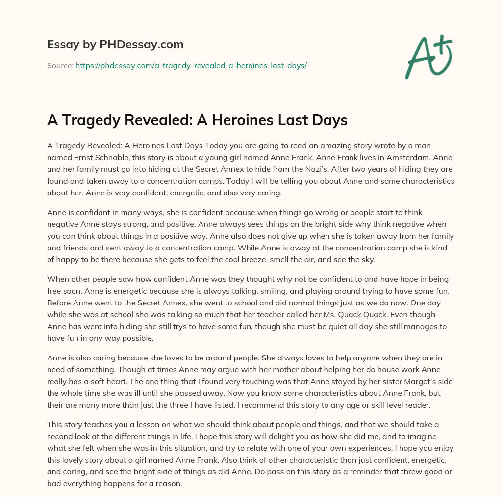 A Tragedy Revealed: A Heroines Last Days (500 Words) - PHDessay.com