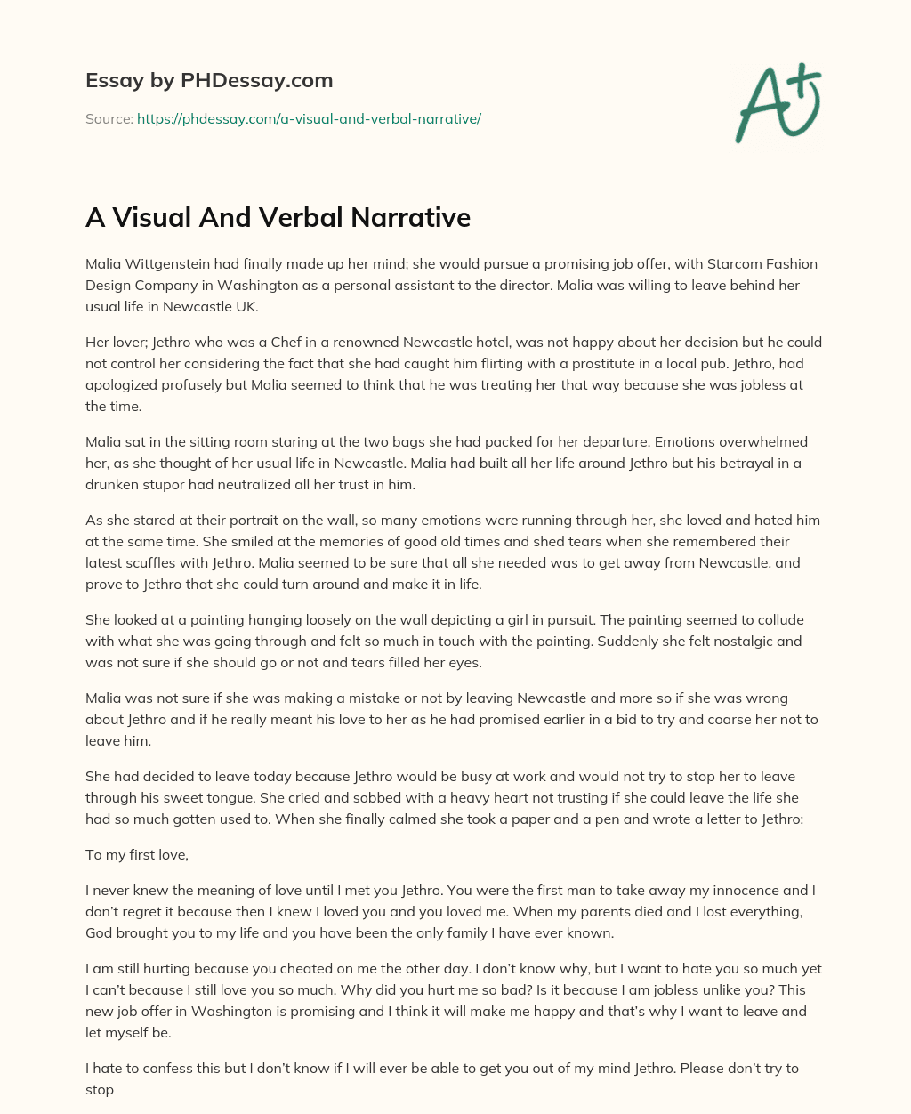 A Visual And Verbal Narrative - PHDessay.com