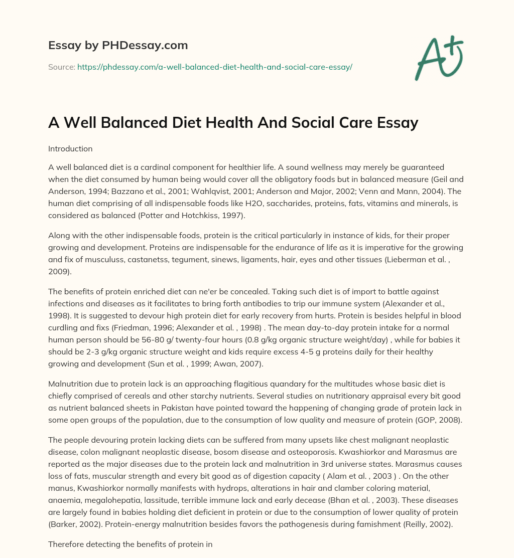 A Well Balanced Diet Health And Social Care Essay - PHDessay.com