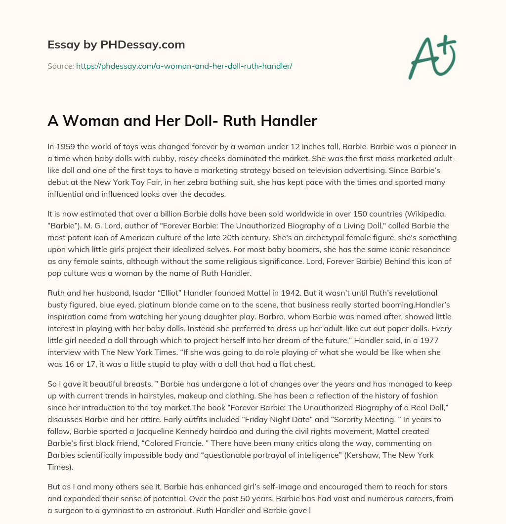 A Woman and Her Doll- Ruth Handler - PHDessay.com