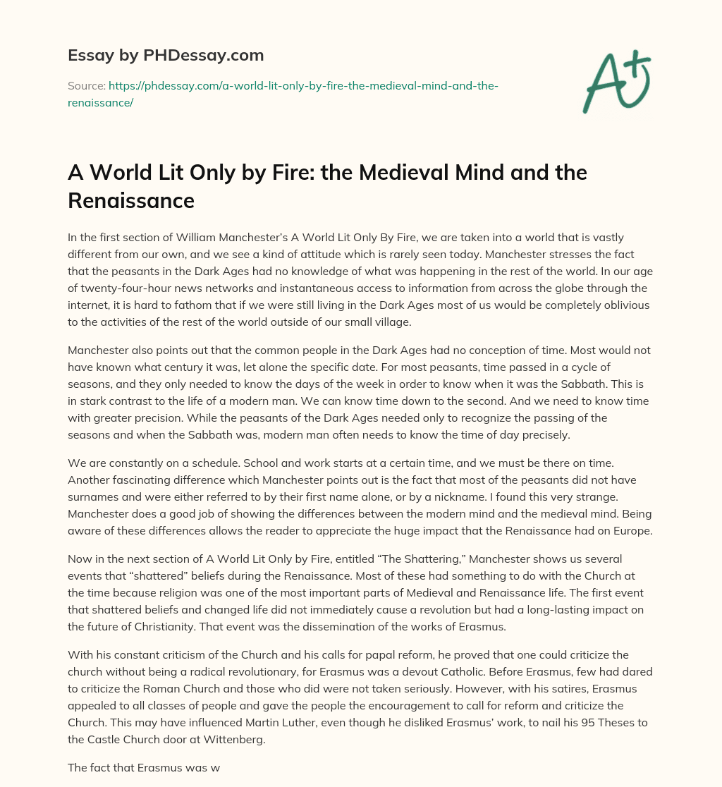 A World Lit Only By Fire: The Medieval Mind And The Renaissance Summary ...