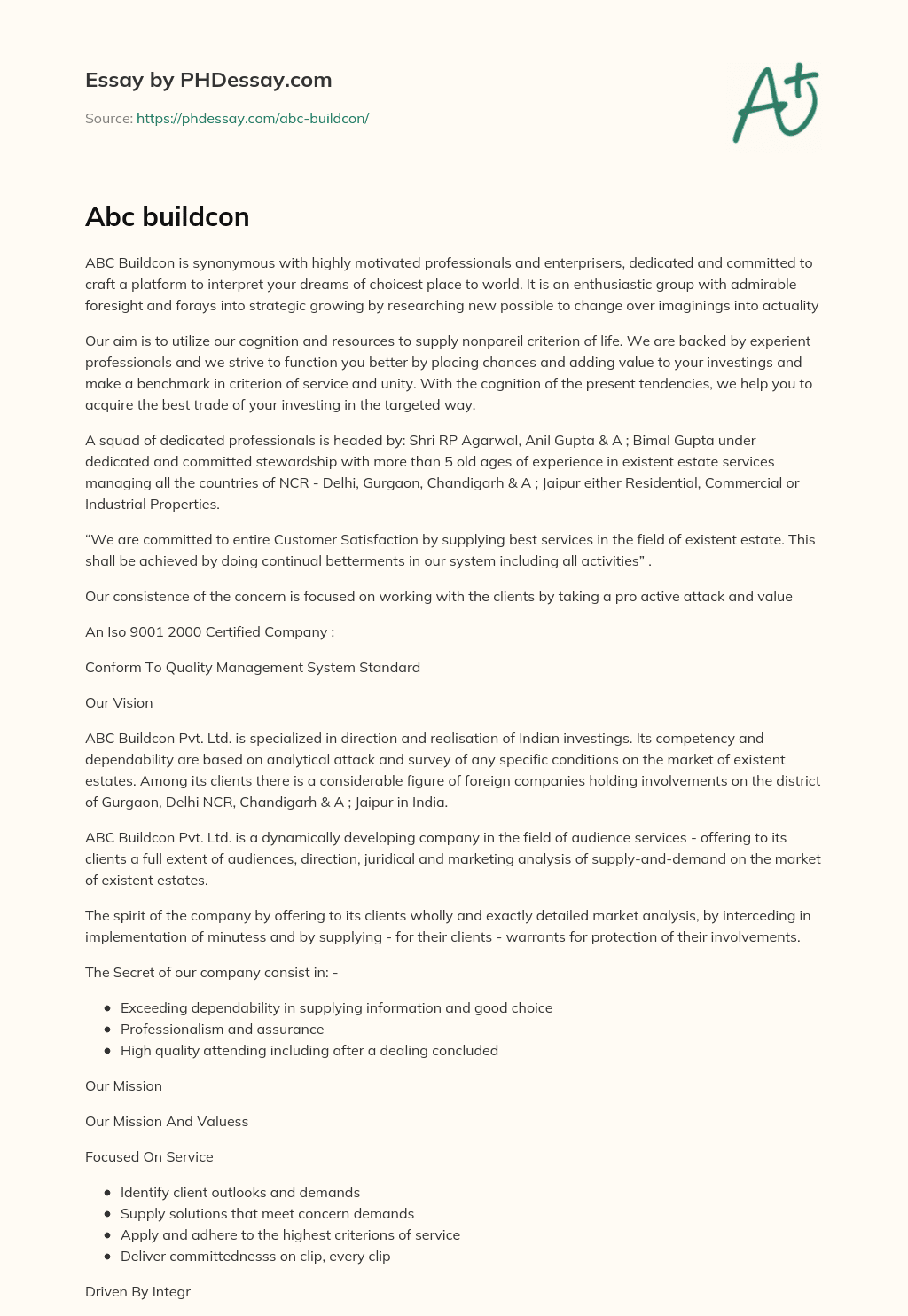 Abc buildcon - PHDessay.com