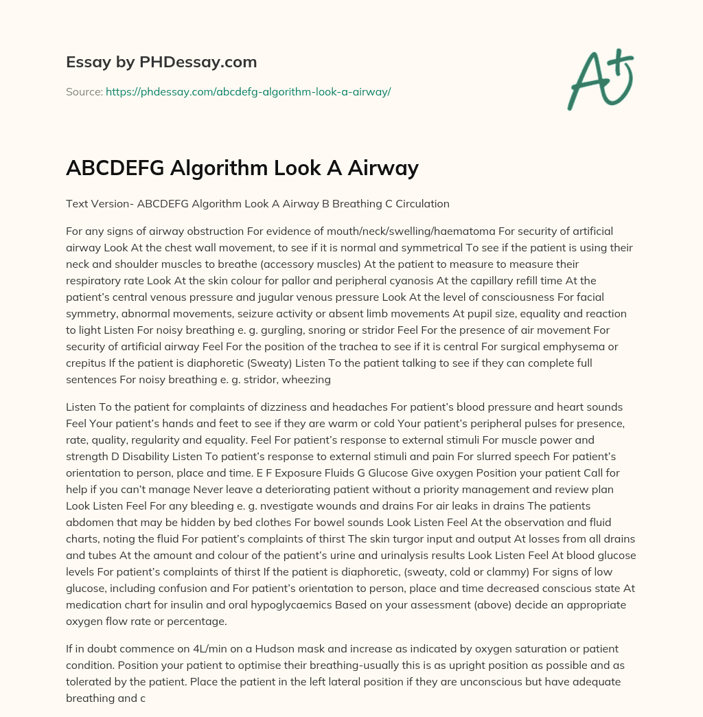 ABCDEFG Algorithm Look A Airway - PHDessay.com