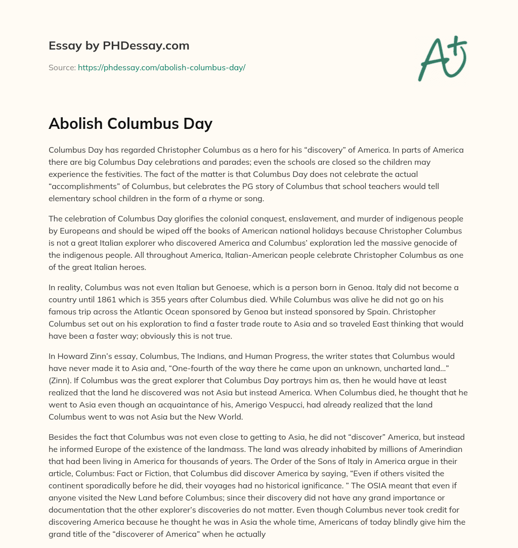 Abolish Columbus Day - PHDessay.com