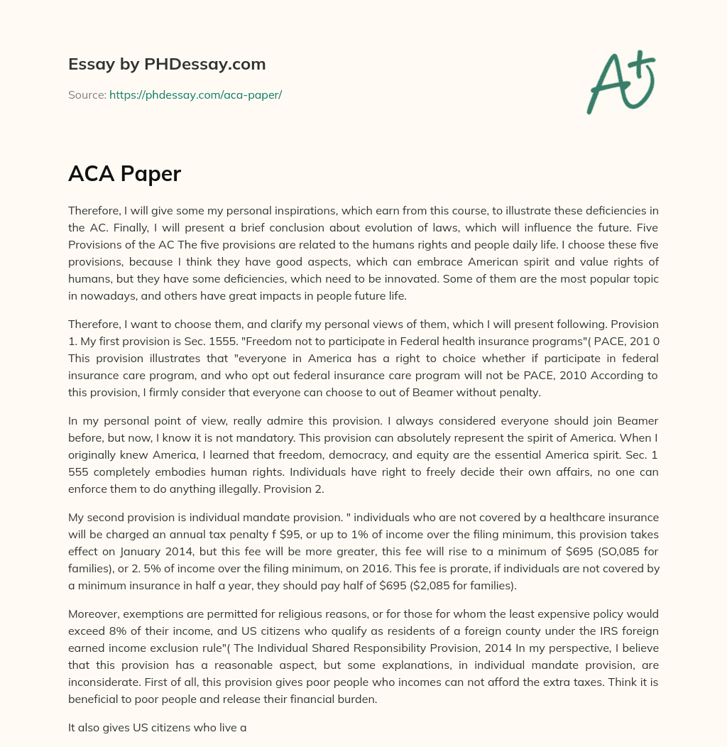 ACA Paper - PHDessay.com