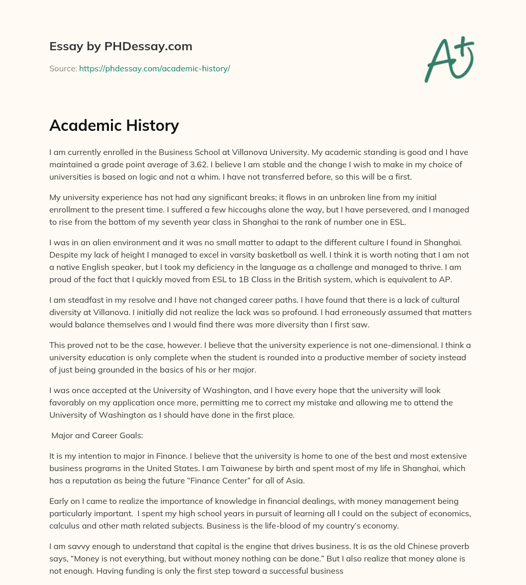 Academic History - PHDessay.com