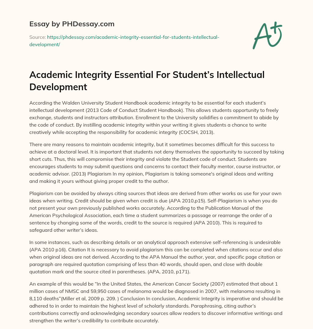 Academic Integrity Essential For Student’s Intellectual Development ...