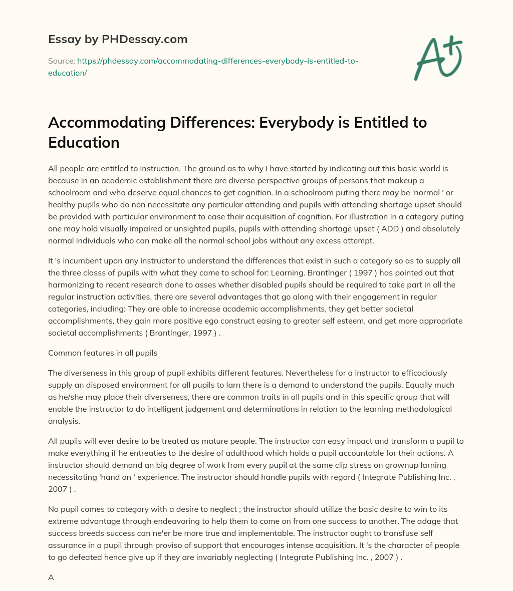Accommodating Differences: Everybody is Entitled to Education ...