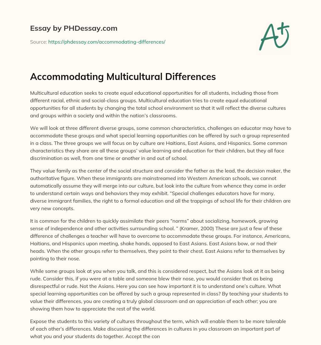 Accommodating Multicultural Differences - PHDessay.com