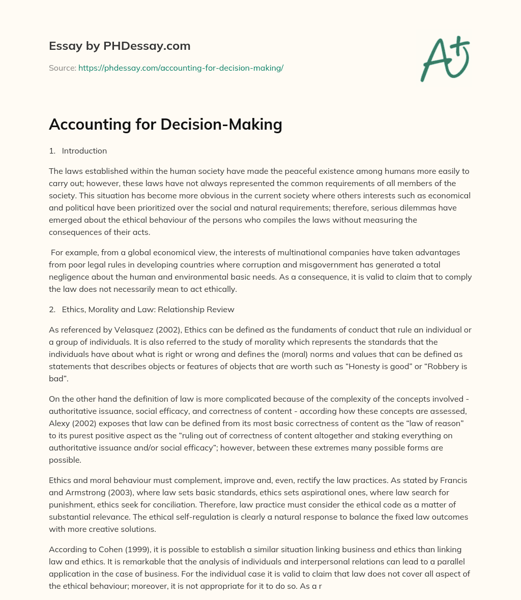 Accounting for Decision-Making - PHDessay.com