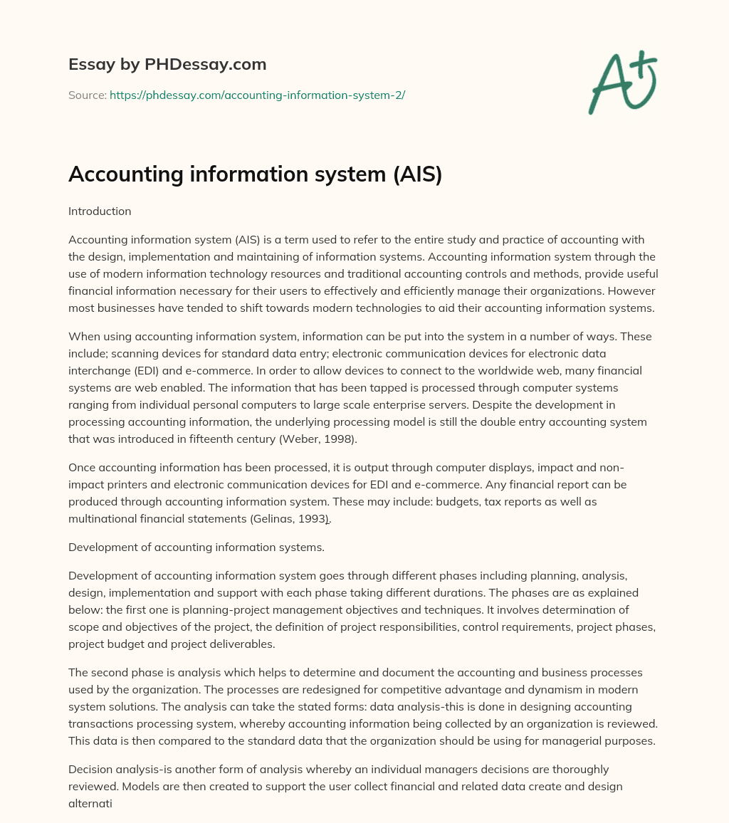 Accounting information system (AIS) - PHDessay.com
