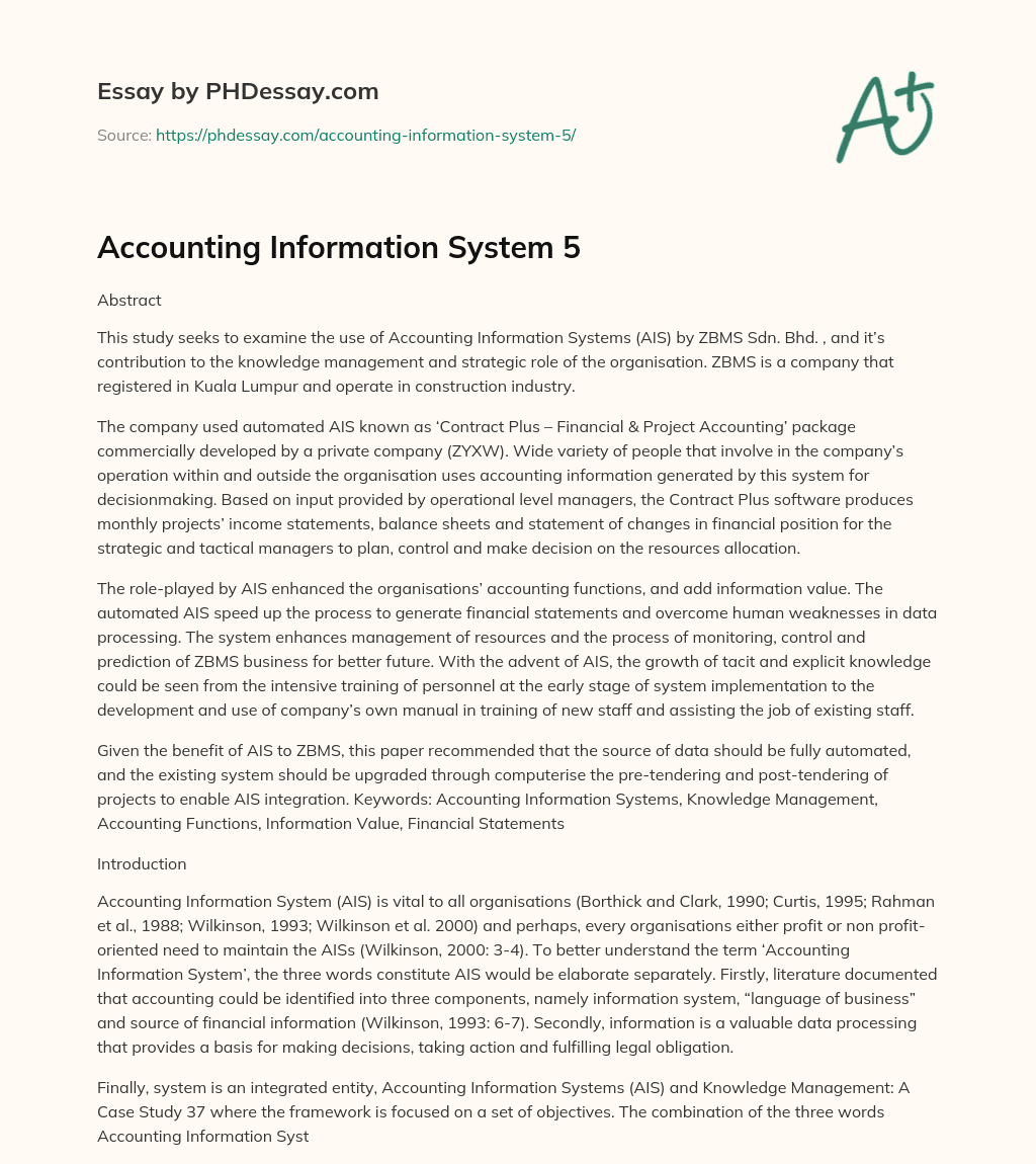 Accounting Information System 5 - PHDessay.com