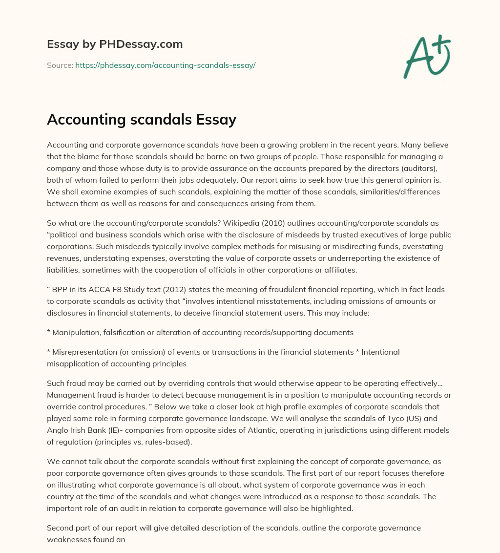 Accounting scandals Essay - PHDessay.com