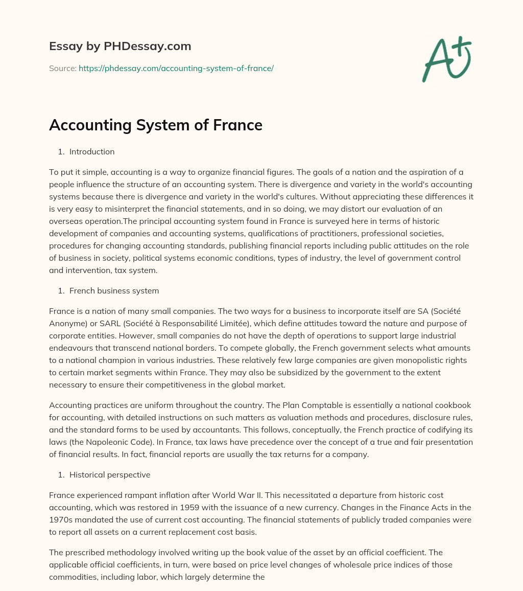 Accounting System of France - PHDessay.com