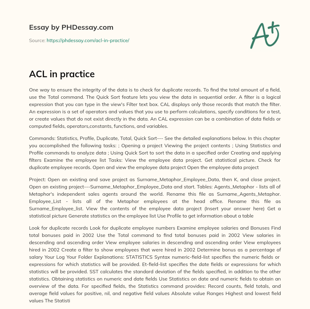 ACL in practice - PHDessay.com