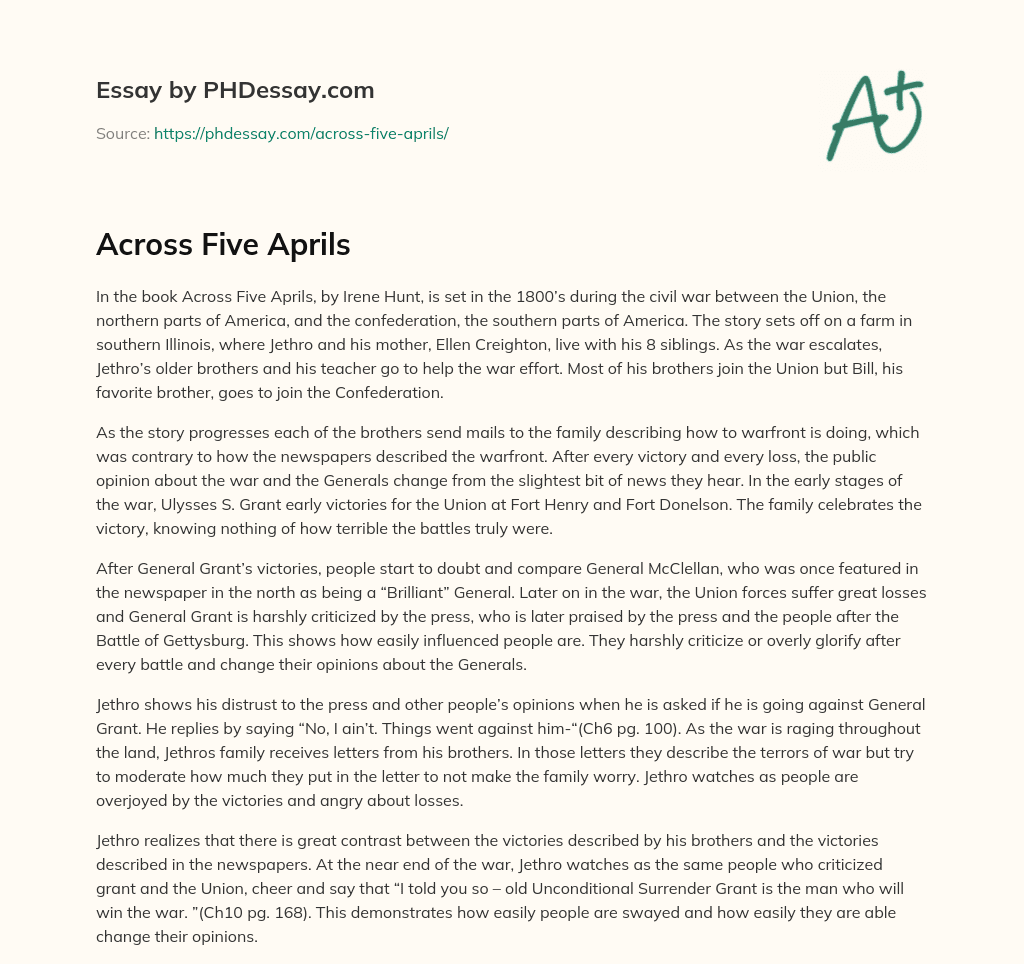 Across Five Aprils (400 Words) - PHDessay.com