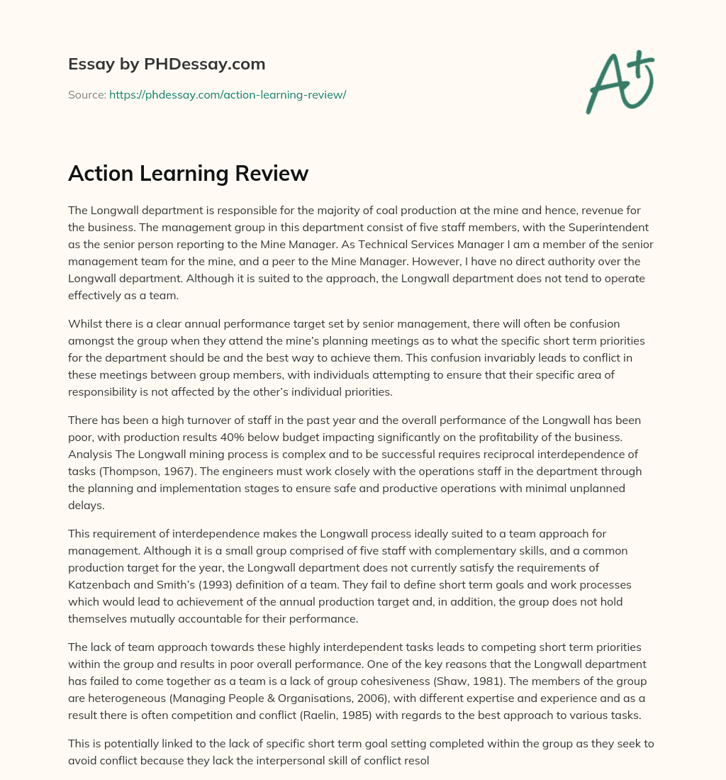 Action Learning Review - PHDessay.com