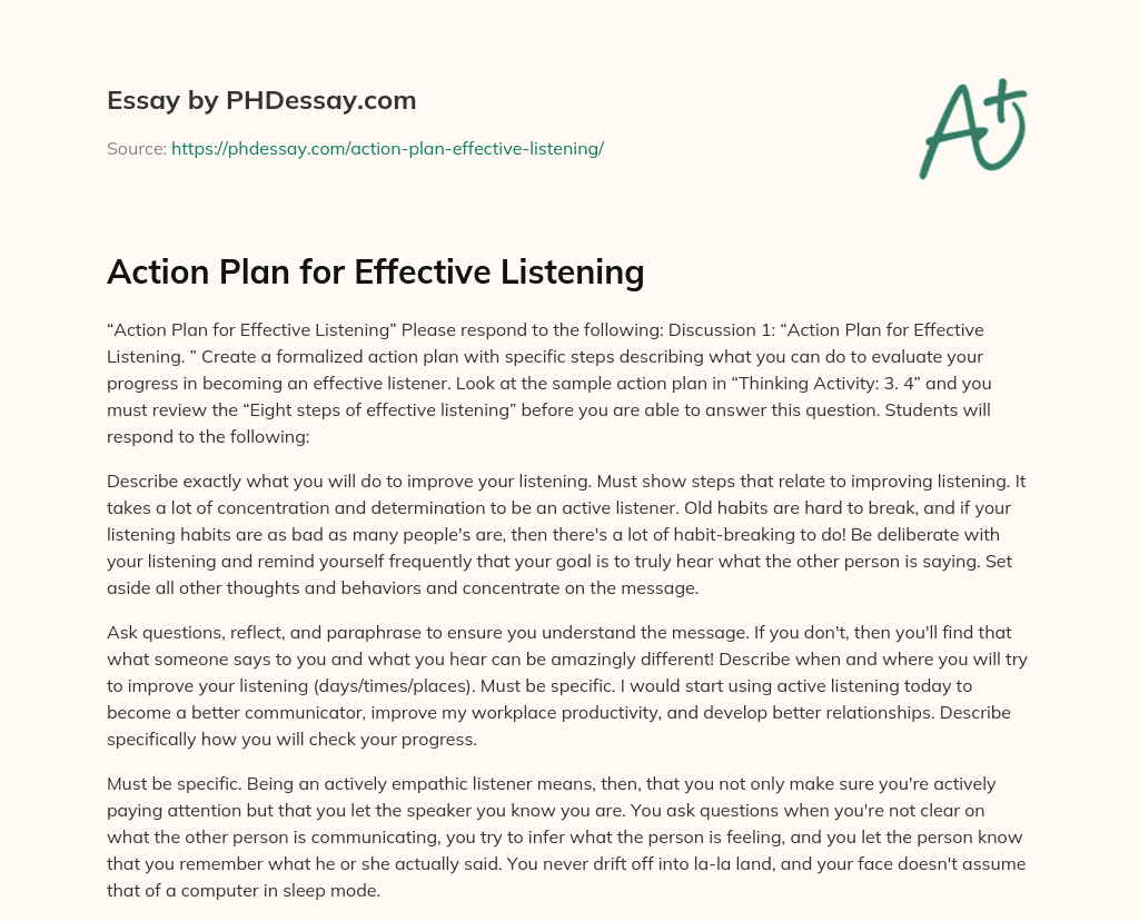 Action Plan for Effective Listening (300 Words) - PHDessay.com