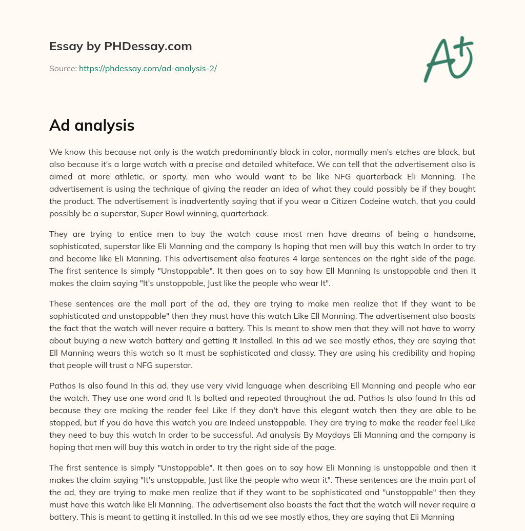 Ad analysis - PHDessay.com