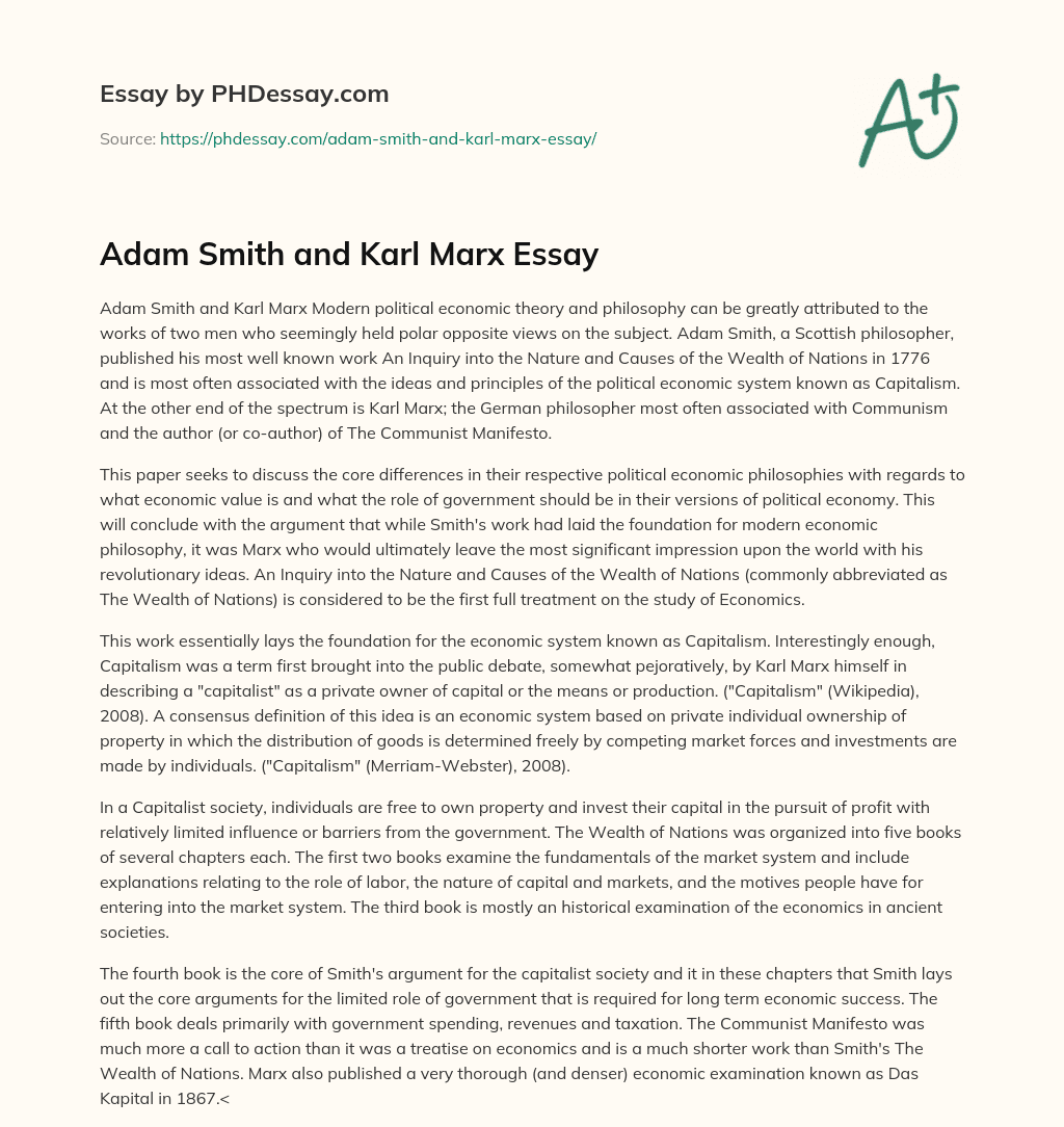 Adam Smith and Karl Marx Essay - PHDessay.com