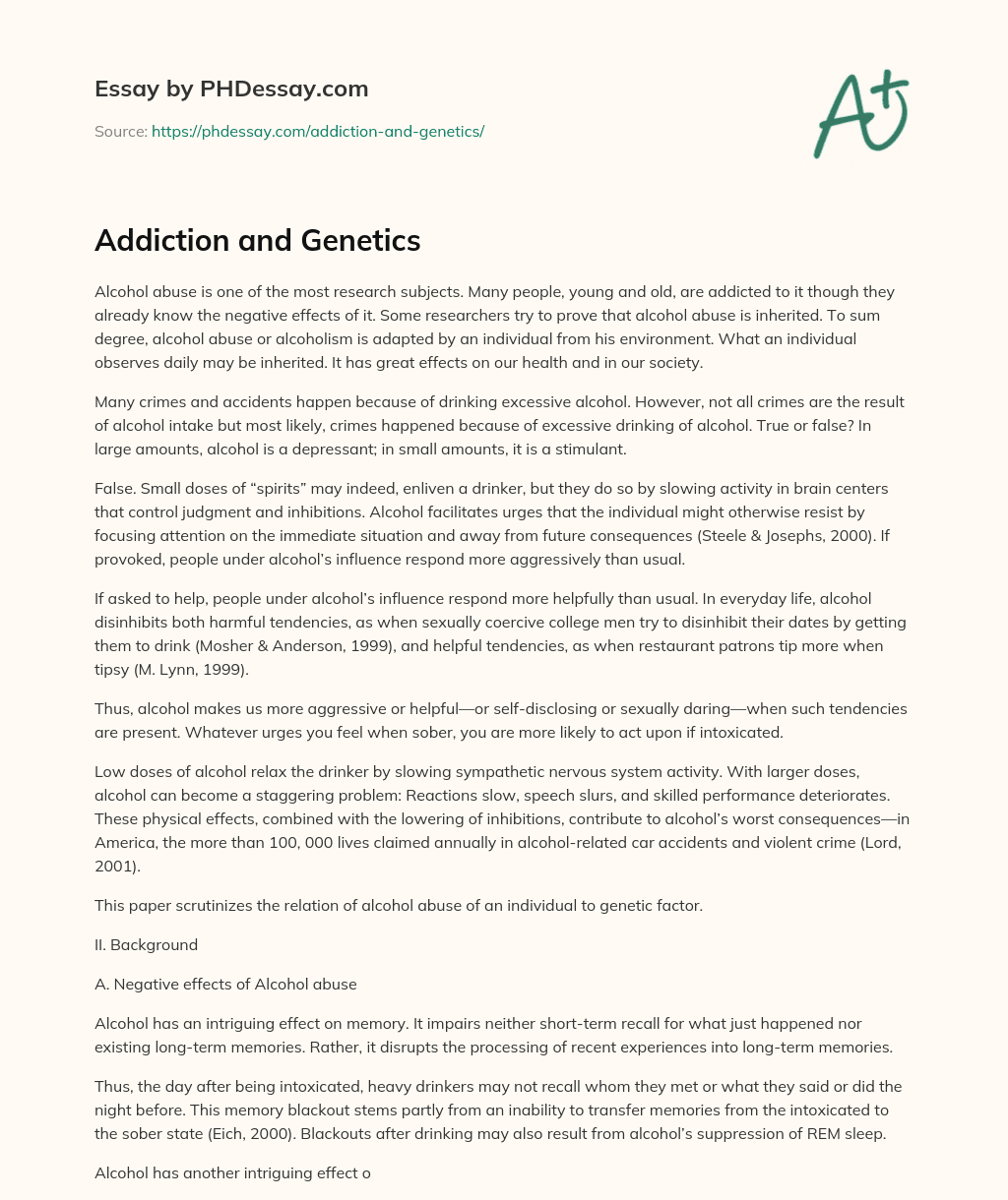 Addiction and Genetics - PHDessay.com