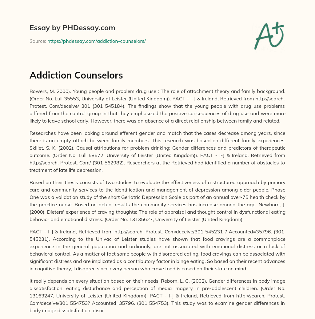 Addiction Counselors (500 Words) - PHDessay.com