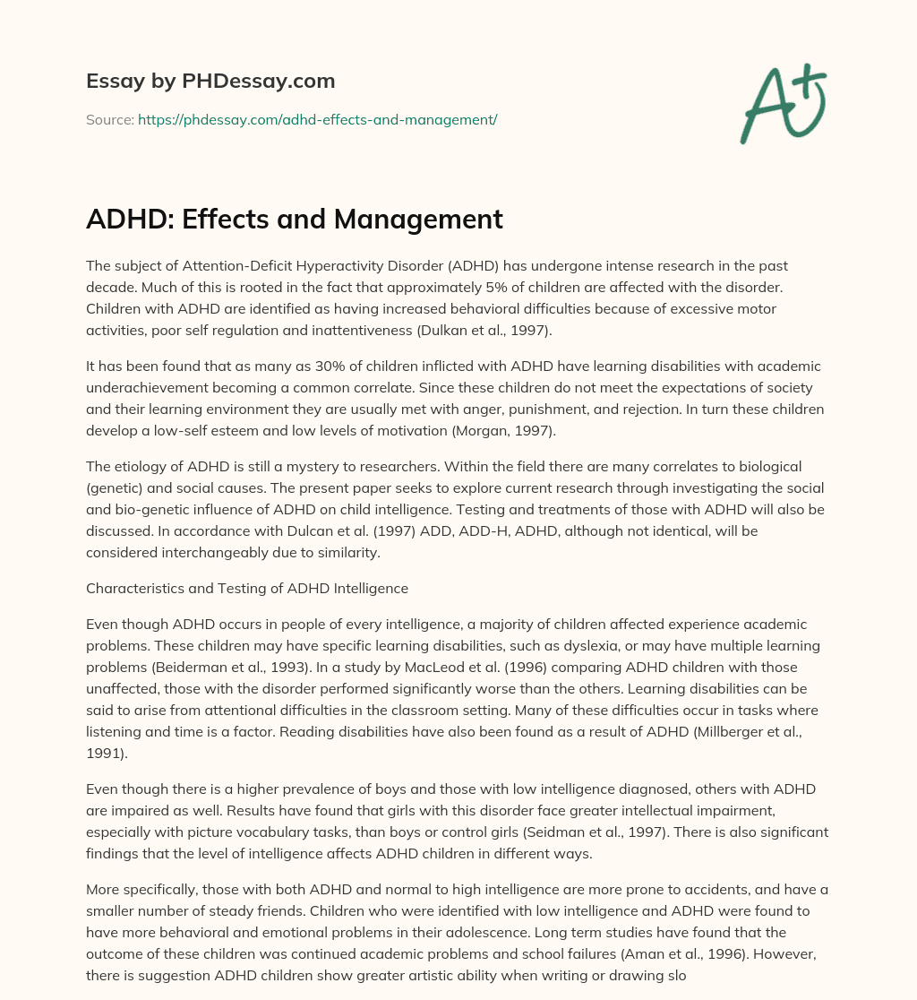 ADHD: Effects and Management - PHDessay.com