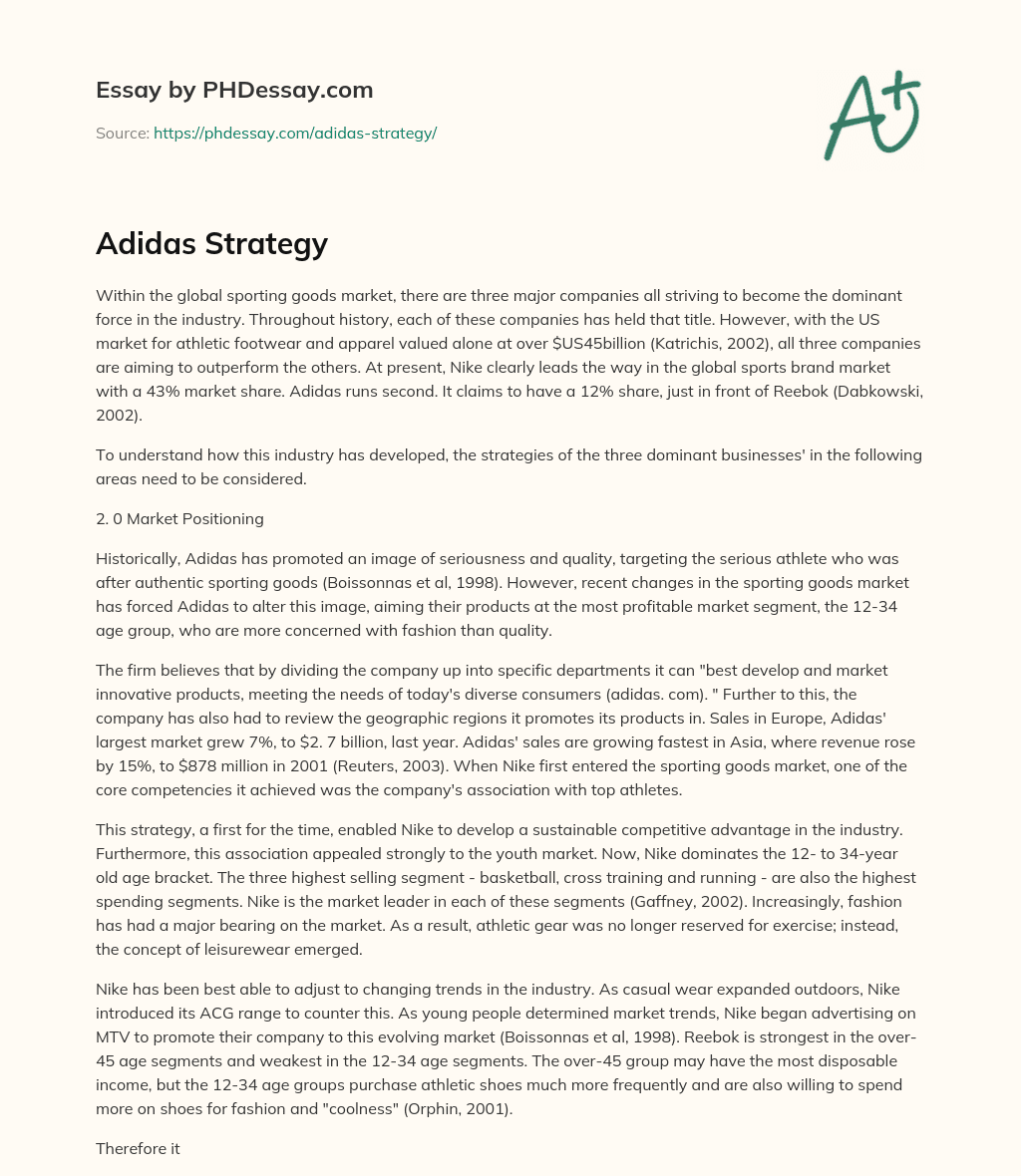 Adidas Strategy - PHDessay.com