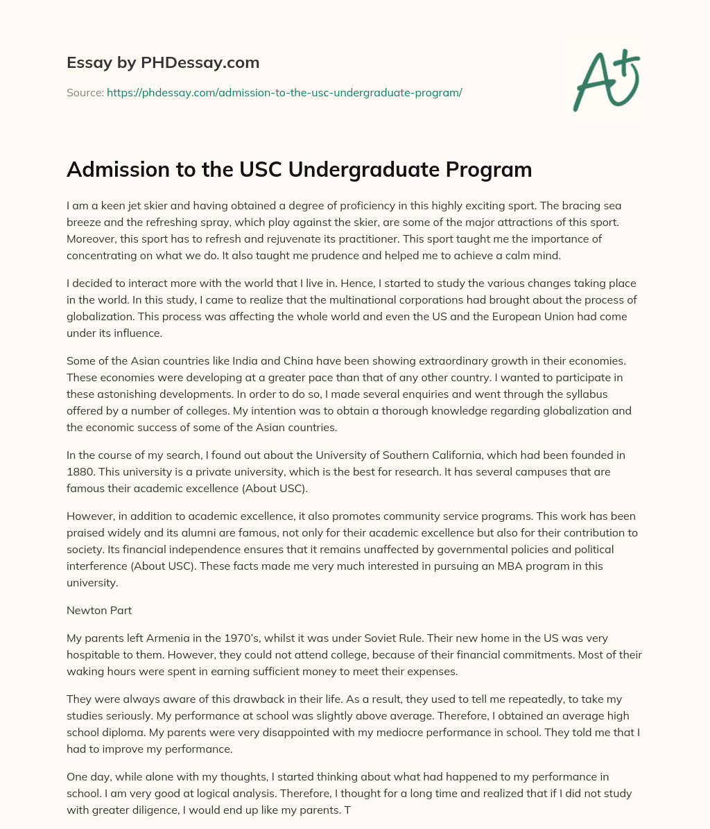 Admission to the USC Undergraduate Program - PHDessay.com