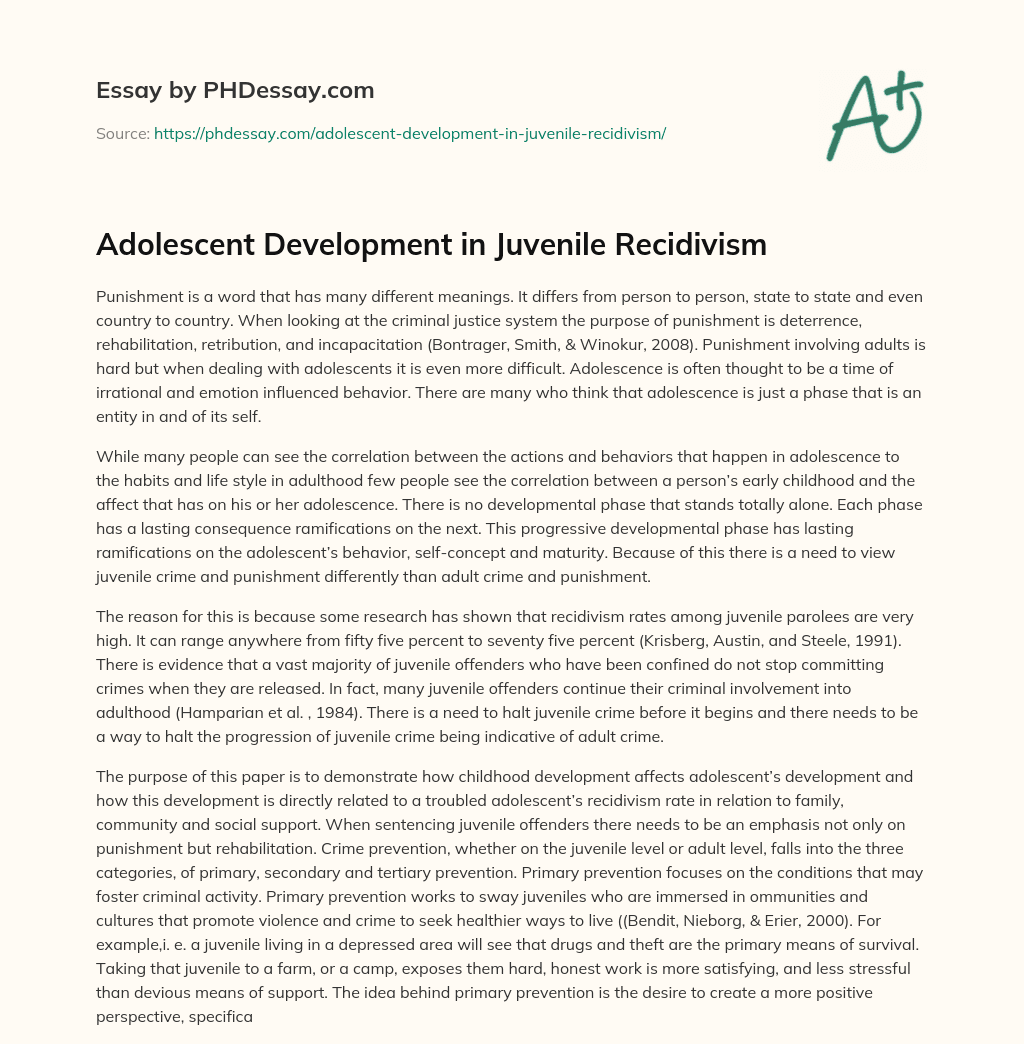 Adolescent Development in Juvenile Recidivism - PHDessay.com