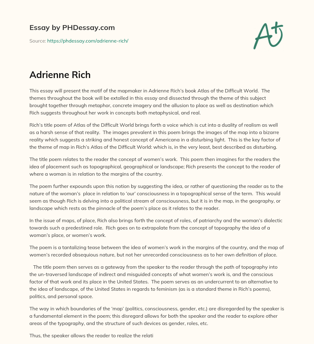 Adrienne Rich - PHDessay.com