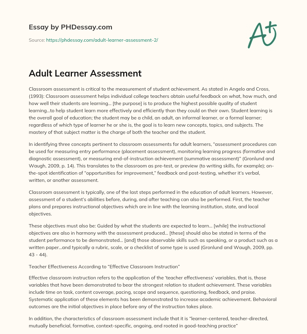 Adult Learner Assessment - PHDessay.com